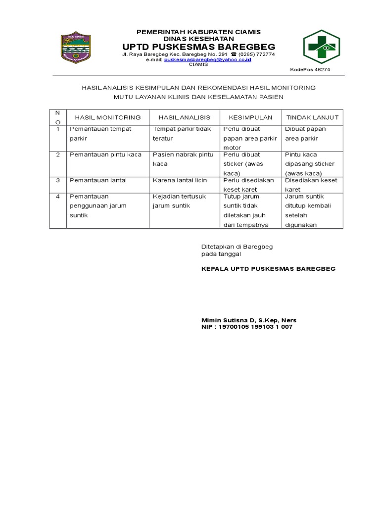 9.1.3.3 Hasil Analisis Kesimpulan Dan Rekomendasi Hasil Monitoring Mutu Layanan Klinis Dan ...