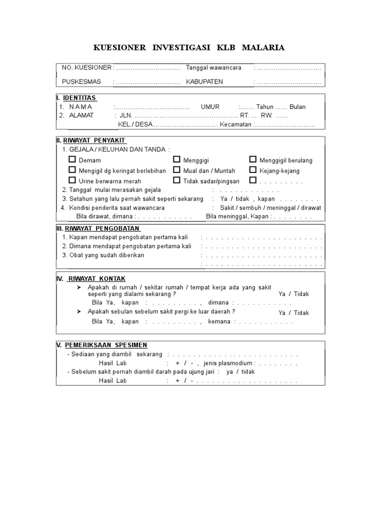 Form Penyelidikan KLB Malaria | PDF