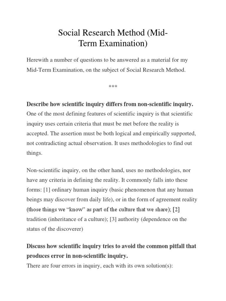 Social Research Method Exam Questions | PDF | Scientific Method ...