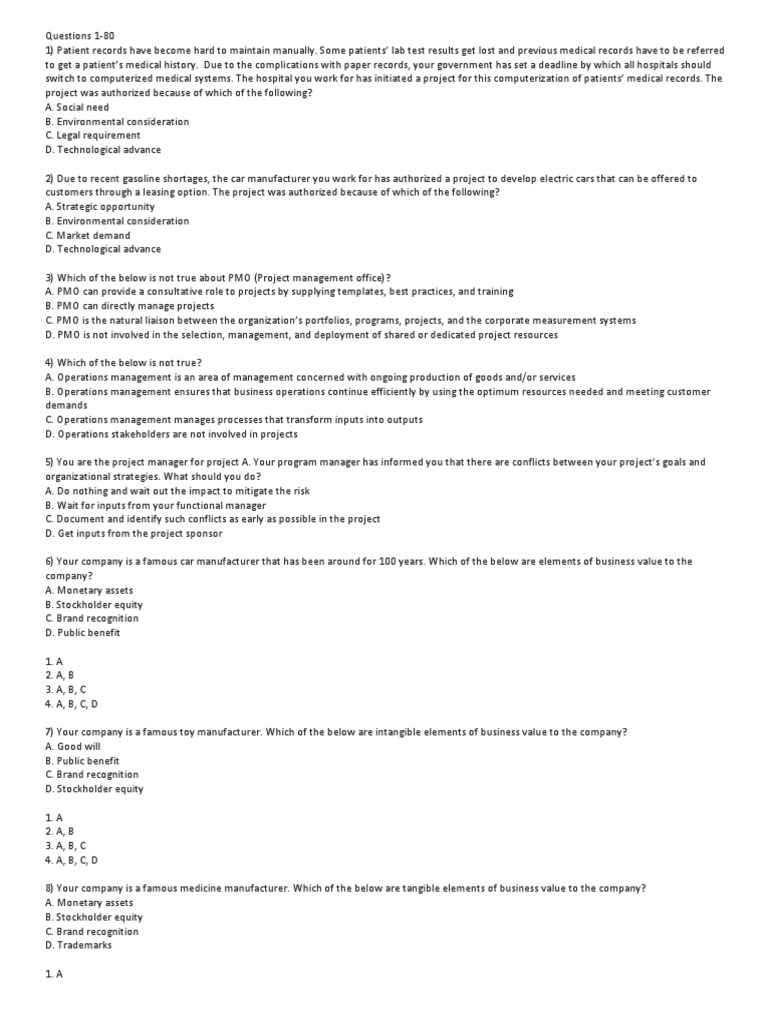 PMP Question Bank 80 Qs | PDF | Operations Management | Project Management