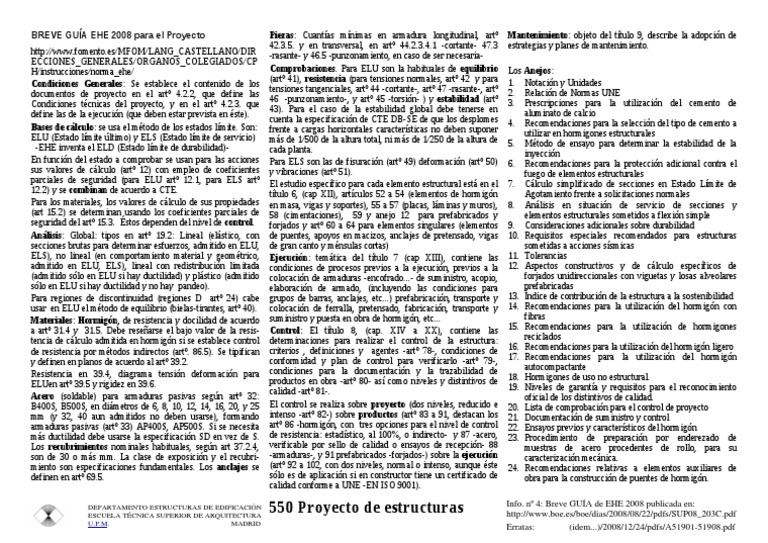 Guía Resumida EHE 08 | PDF | Hormigón pretensado | Fundación (Ingeniería)