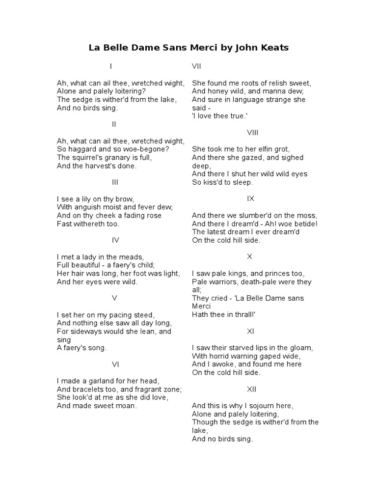 La Belle Dame Sans Merci by John Keats | Download Free PDF | Poetry ...