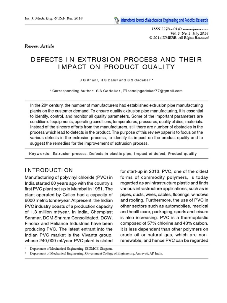 DEFECTS IN EXTRUSION PROCESS.pdf | Extrusion | Polyvinyl Chloride