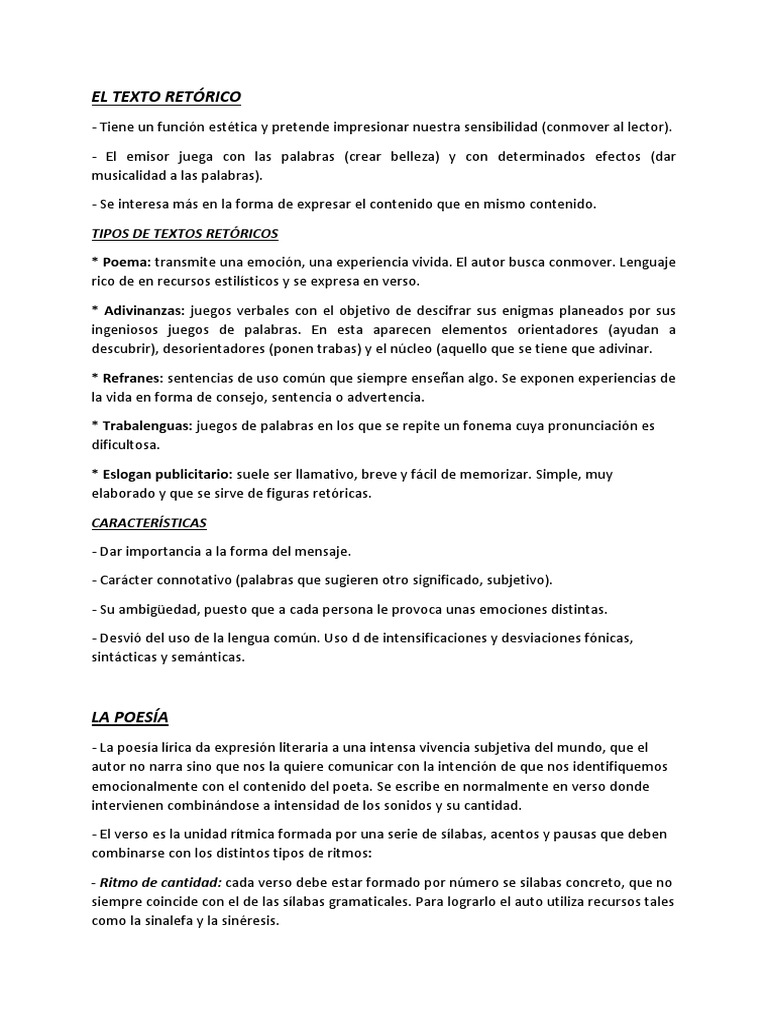 Tipos y Características del Texto Retórico | PDF | Ritmo | Poesía