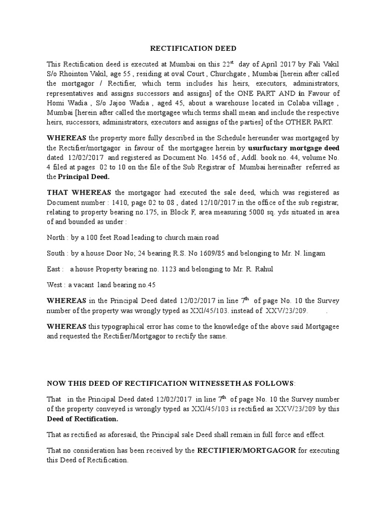 Retification Deed | PDF | Mortgage Law | Property Law