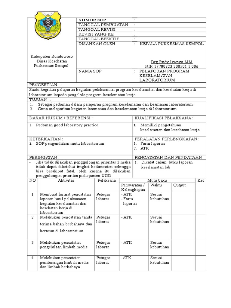 Sop Pelaporan Program Keselamatan Laboratorium | PDF