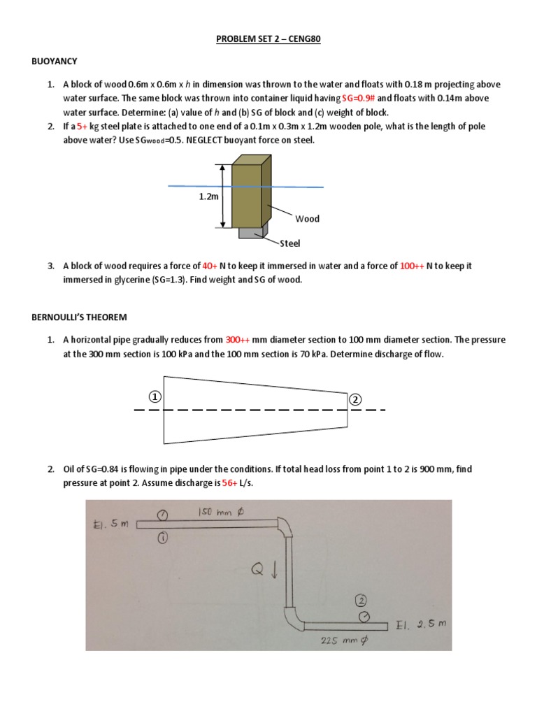 Prob Set 2 | PDF | Buoyancy | Pressure