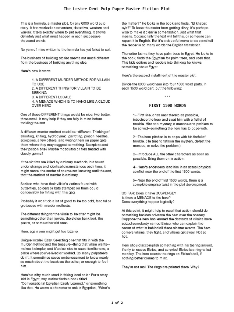 Lester Dents Formula Printable | PDF | Thriller (Genre) | Hero