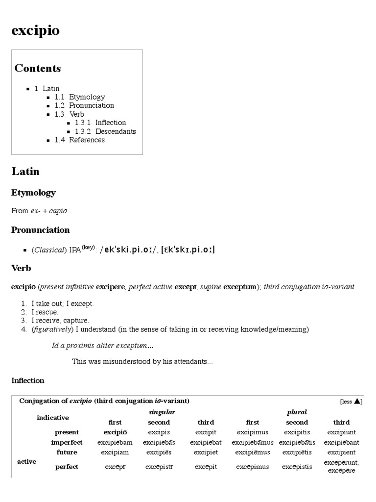''Excipio'' in Latin (Wiktionary) | PDF | Latin | Rules