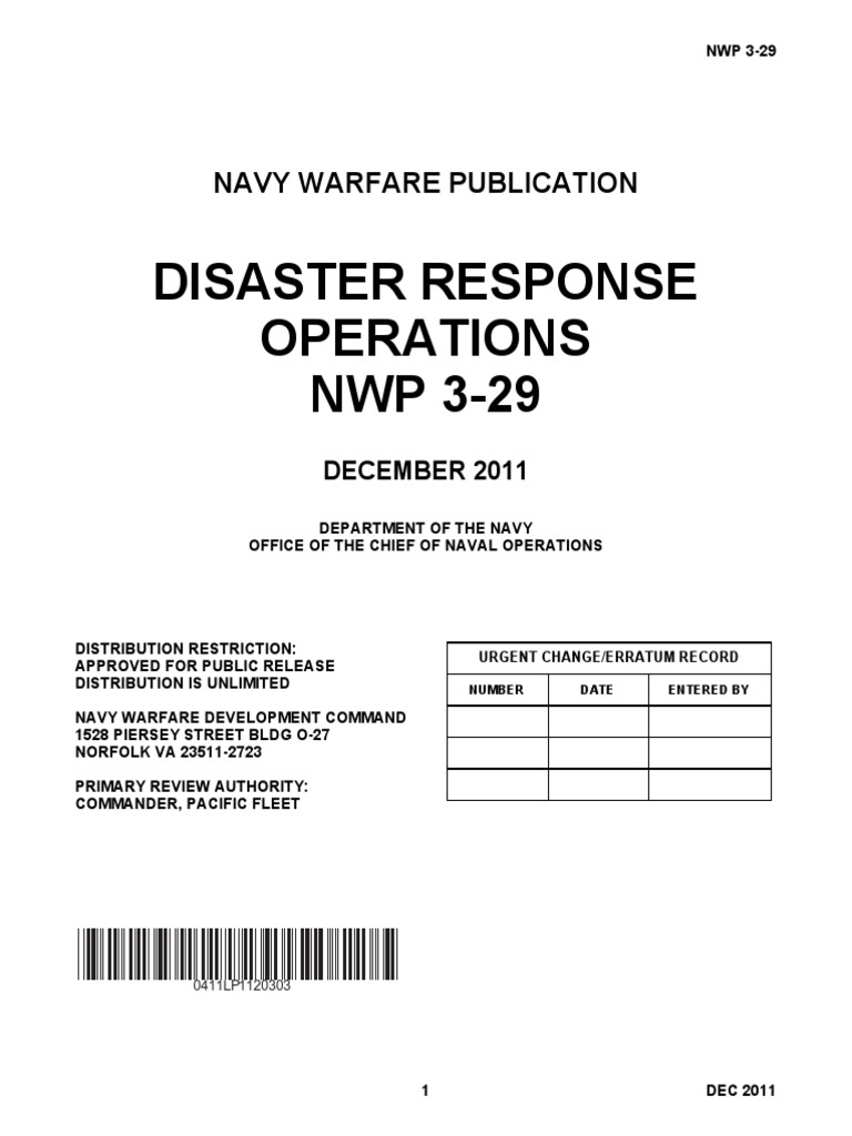 NWP 3-29 Disaster Response Ops (Dtd Dec 2011) | Emergency Management ...