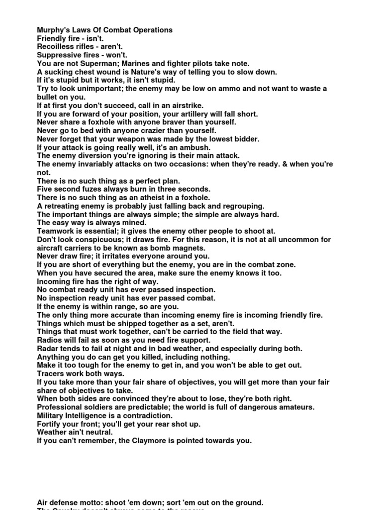 Murphys Laws of Combat Operations | PDF | Military | Warfare