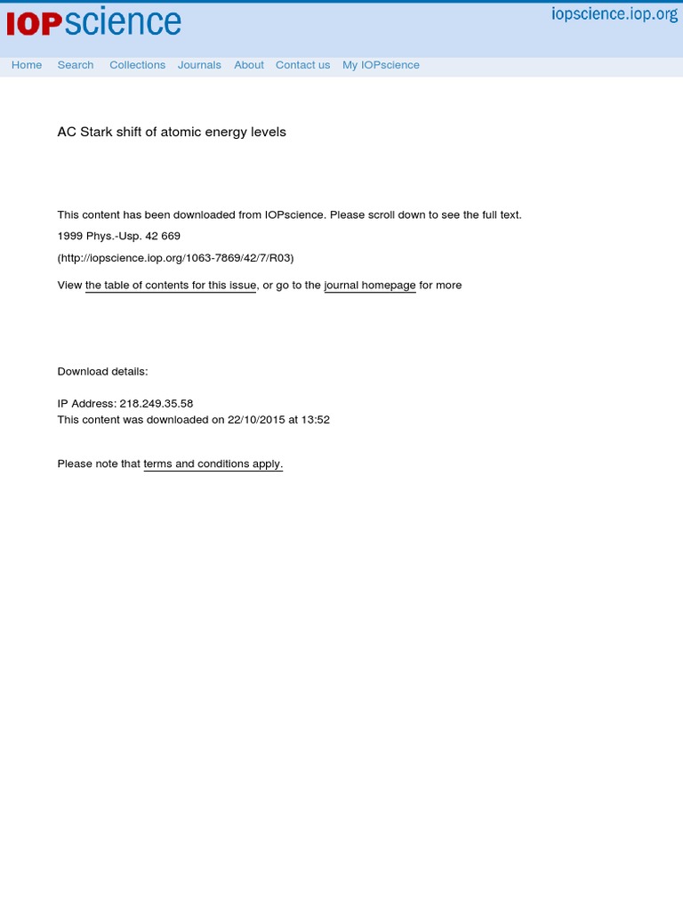 AC Stark Shift in Atomic Physics | PDF | Perturbation Theory (Quantum ...