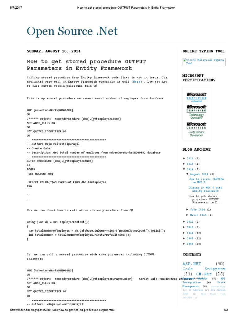 How To Get Stored Procedure OUTPUT Parameters in Entity Framework | PDF | Entity Framework ...
