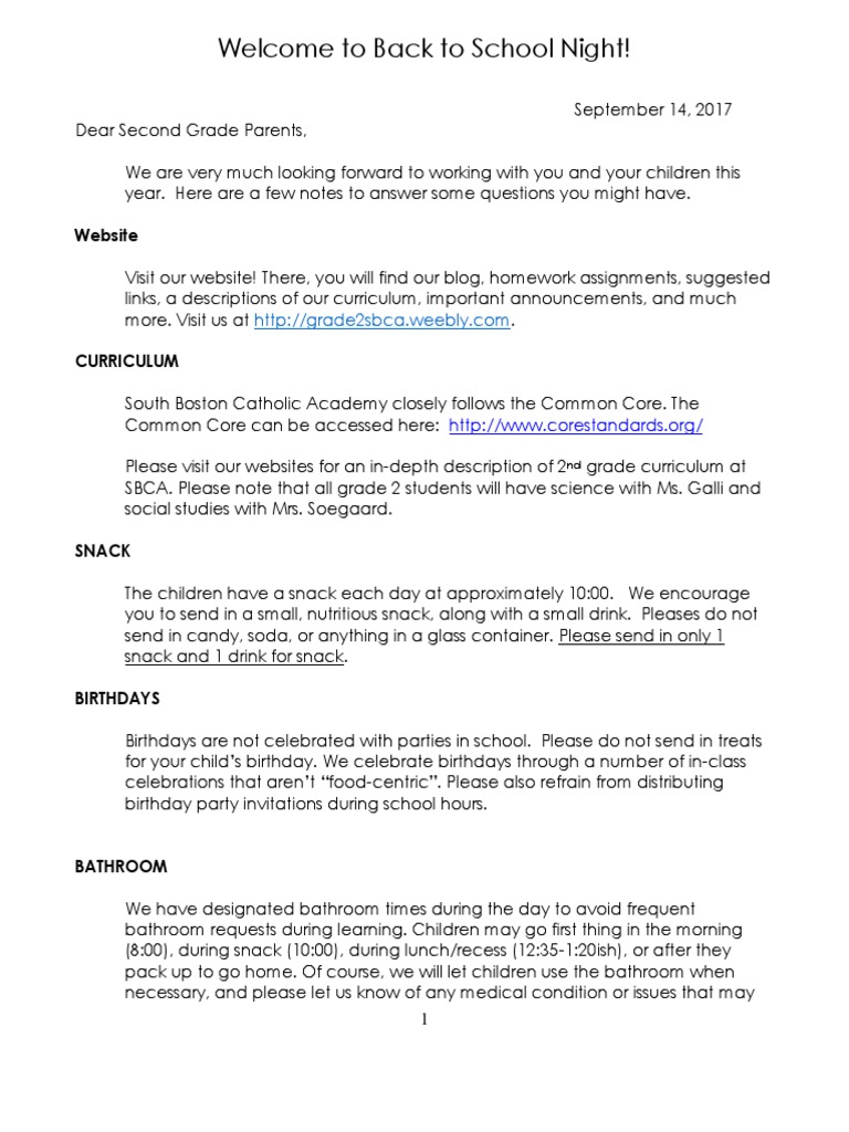 Back To School Night Letter 17 | PDF | Homework | Further Education