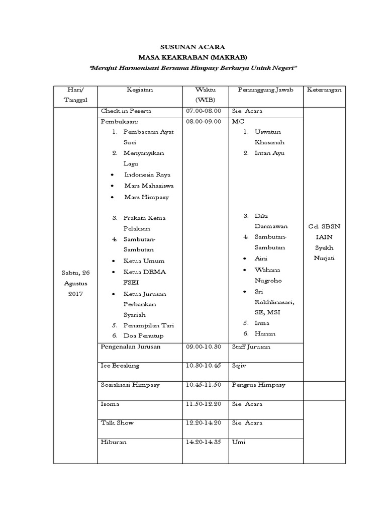 Rundown Acara Makrab 2017 | PDF