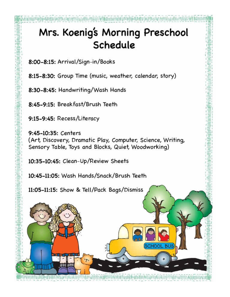 Mrs. Koenig's Preschool Daily Schedule | PDF