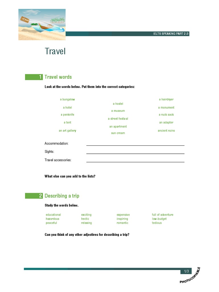 Describing Travel Destinations and Experiences: A Lesson on Vocabulary ...