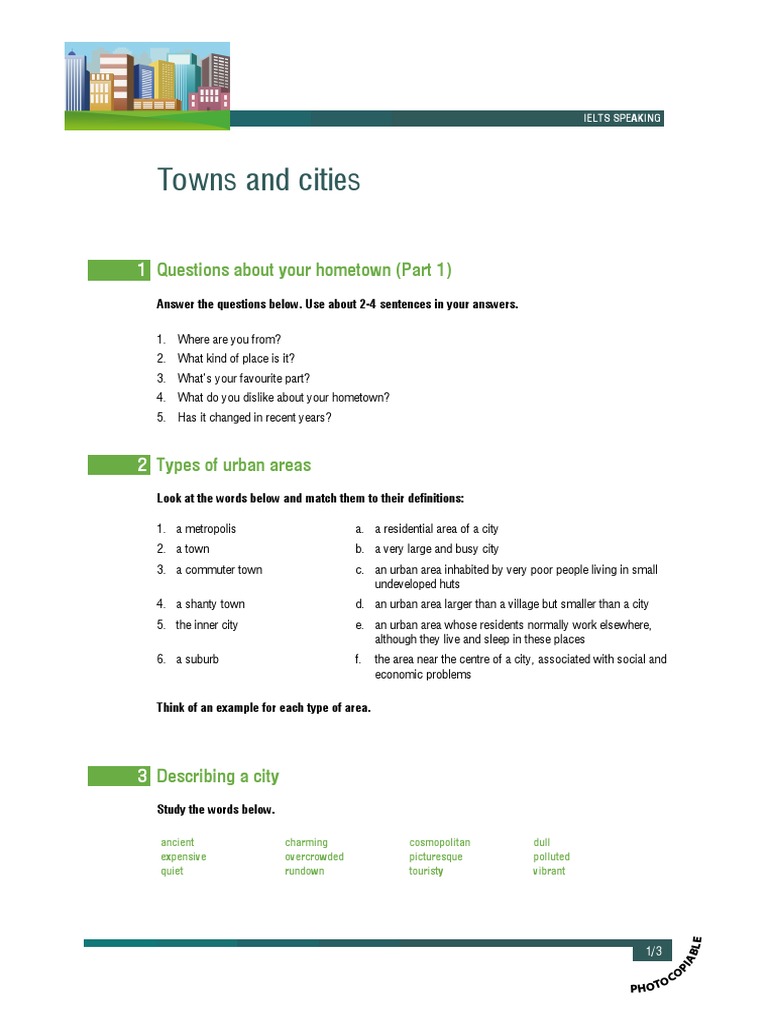 Towns and Cities (IELTS Speaking Part 1-3) PDF | PDF | Cognitive ...