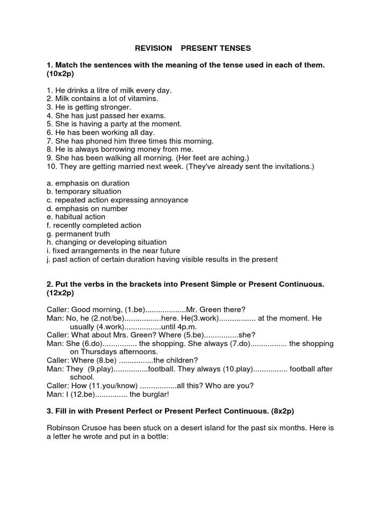 Revision Present Tenses | PDF | Grammatical Tense | Grammar