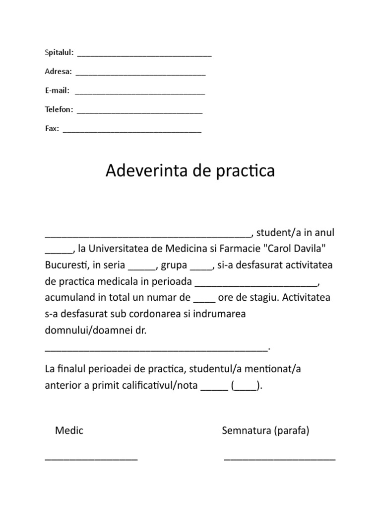 Model Adeverinta Practica | PDF