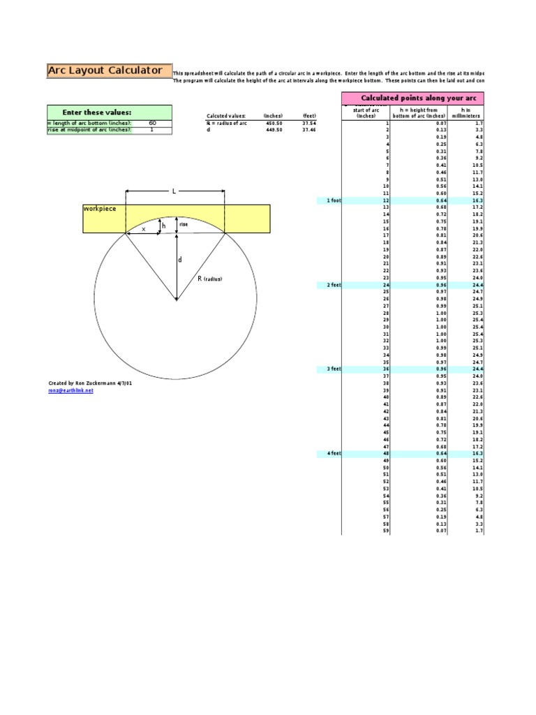 Arc Layout Calculator: Calculated Points Along Your Arc Enter These ...