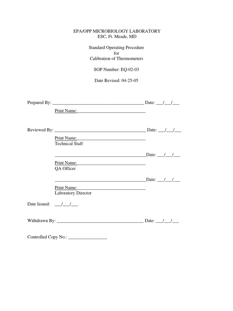 Thermometer Calibration SOP Guide | PDF | Thermometer | Calibration