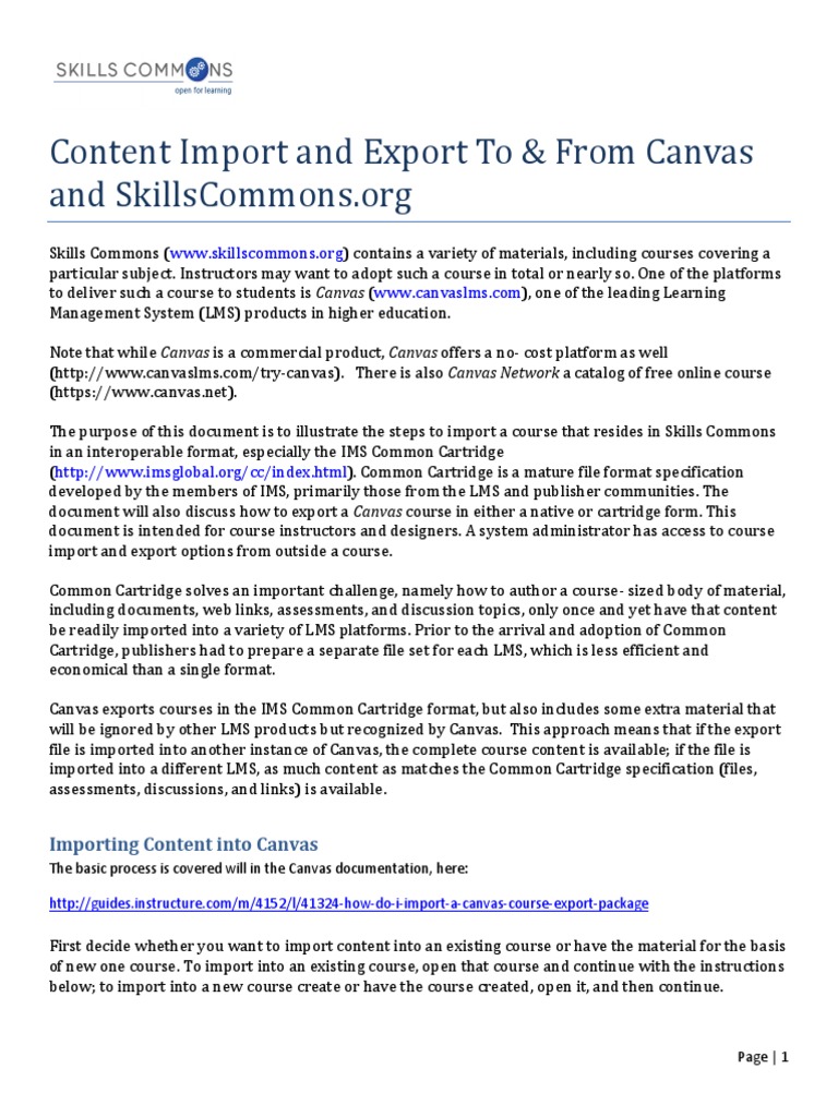 Importing and Exporting With Canvas | PDF | Educational Technology ...