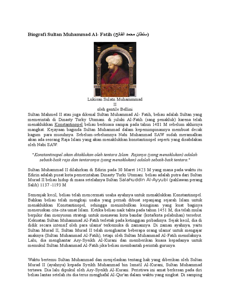 Biografi Sultan Muhammad Alfatih | PDF