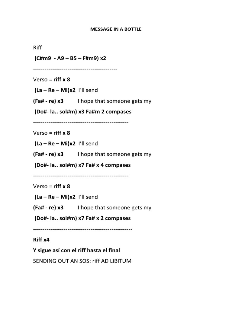 Message in A Bottle (Chords / Acordes) | PDF