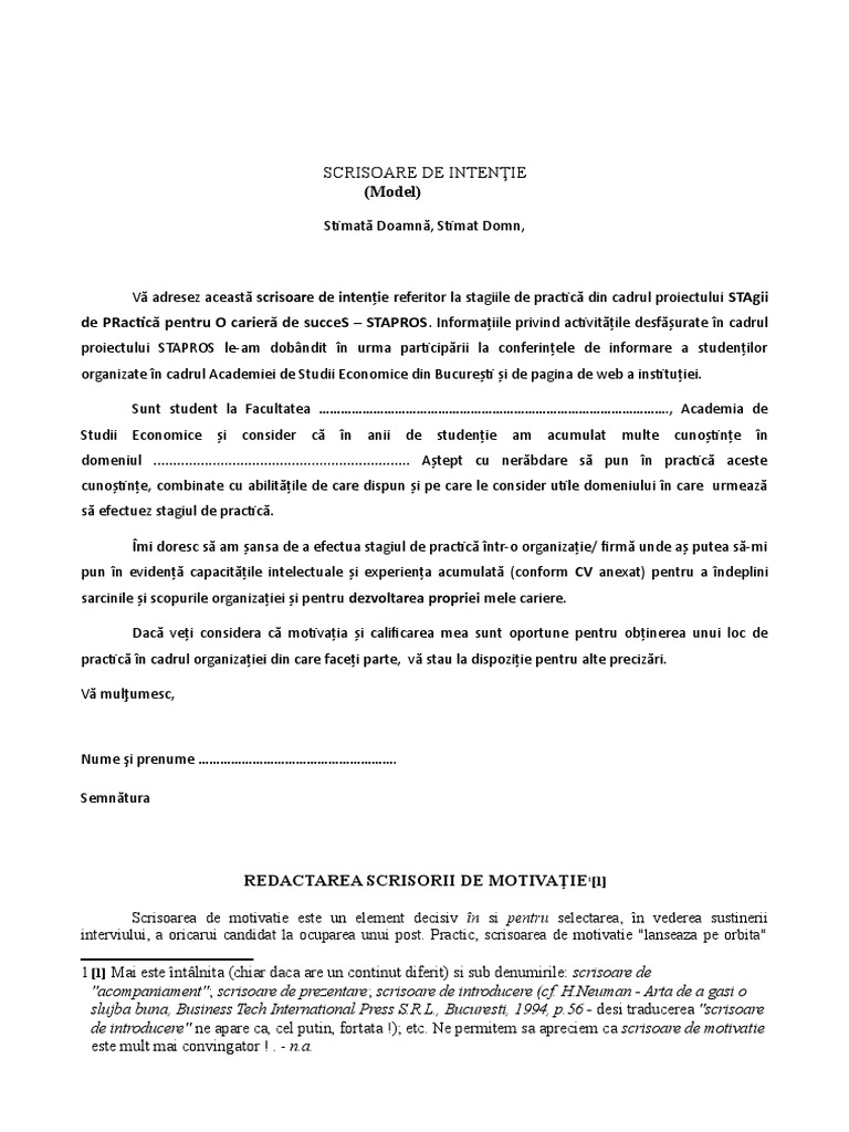 Model Scrisoare de Motivare | PDF