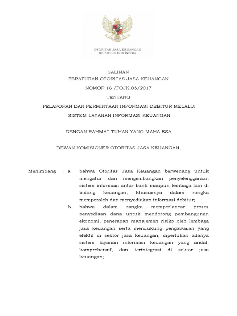 Pojk 18 2017 TTG Slik | PDF