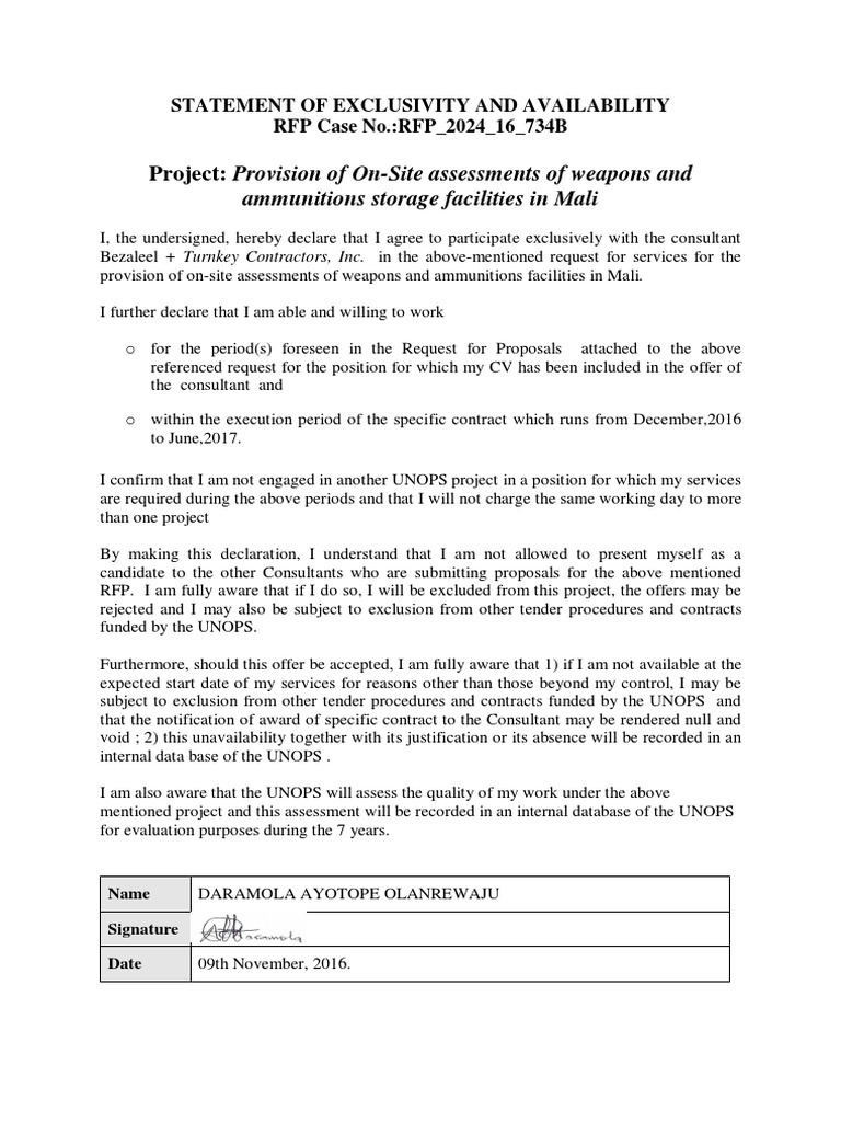 Statement of Exclusivity and Availability Daramola A. O. | PDF