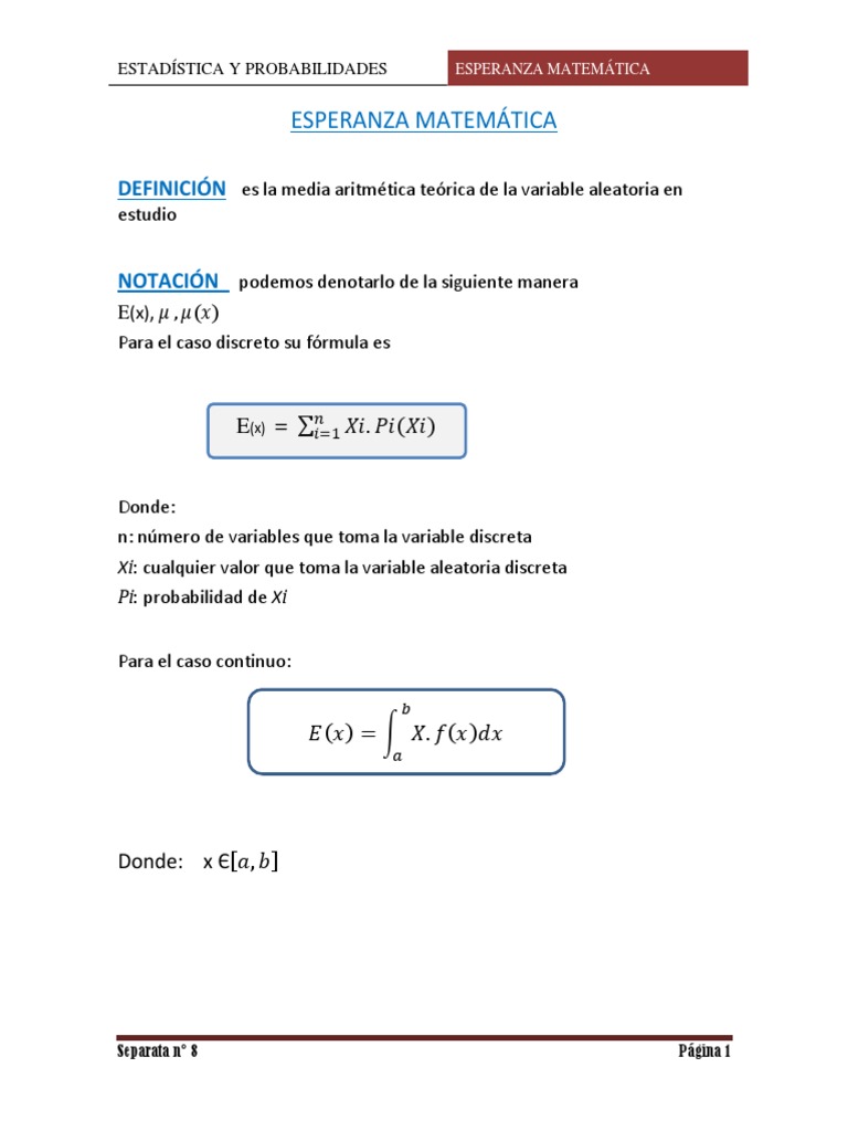 Esperanza Matemática | PDF | Valor esperado | Variable aleatoria