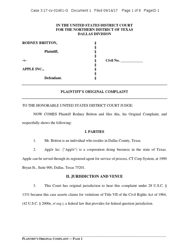 1 Rodney Britton v. Apple Inc. Job Descrimination, Sexual Harrassment ...