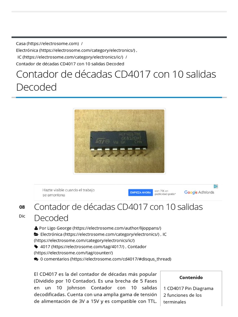 Contador de Décadas CD4017 Con 10 Salidas Decoded | PDF | Arduino ...