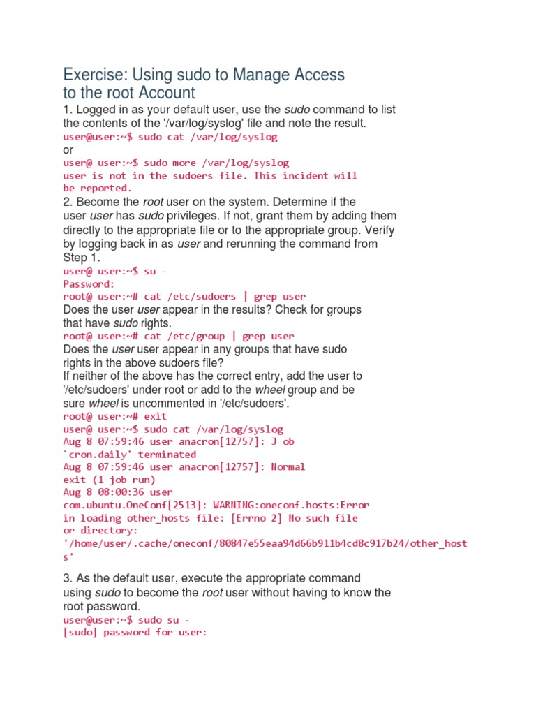 Exercise: Using Sudo To Manage Access To The Root Account | PDF