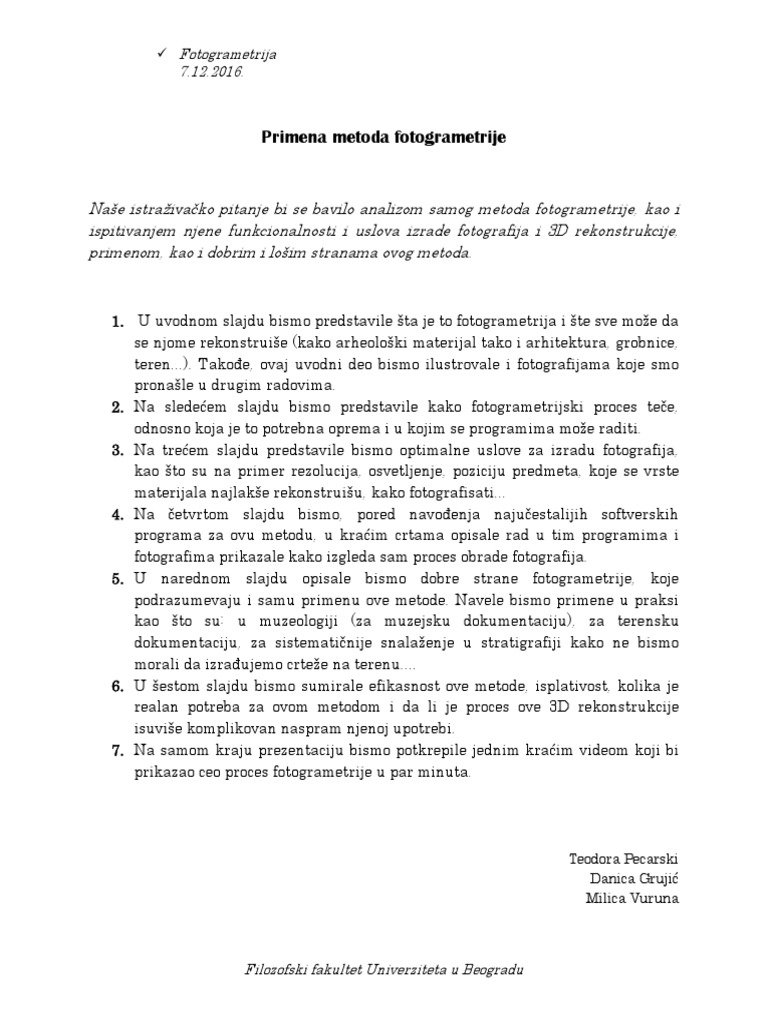 Primena Metoda Fotogrametrije | PDF