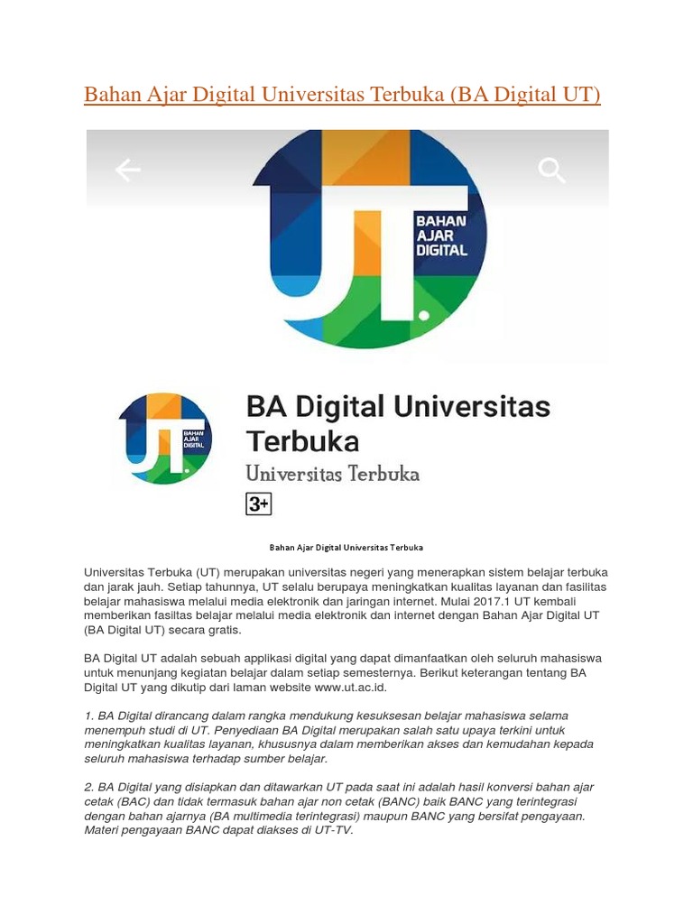 Akses Bahan Ajar Digital UT Gratis | PDF
