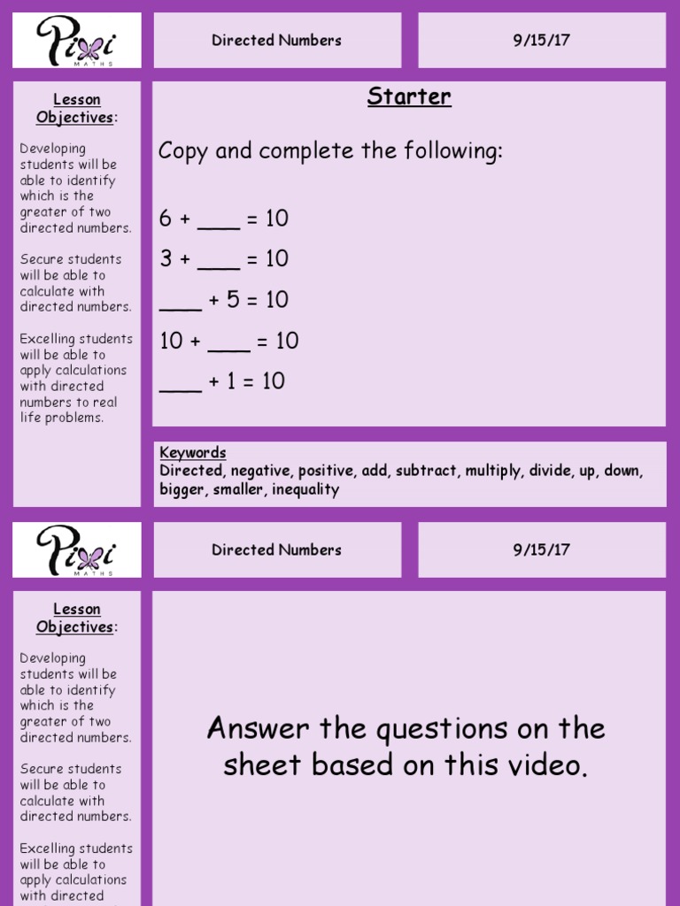 Directed Numbers PixiPPt | PDF | Inequality (Mathematics) | Teaching ...