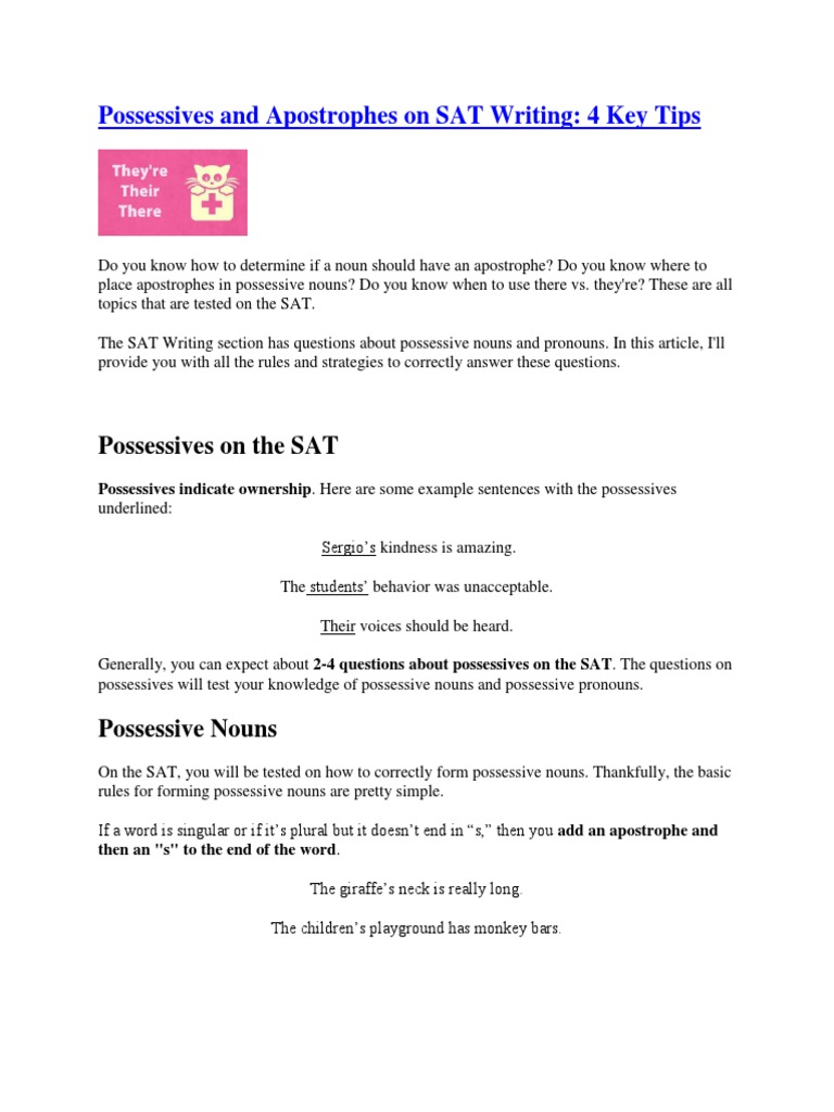 SAT Writing: Mastering Possessives & Apostrophes | PDF | Pronoun | Plural