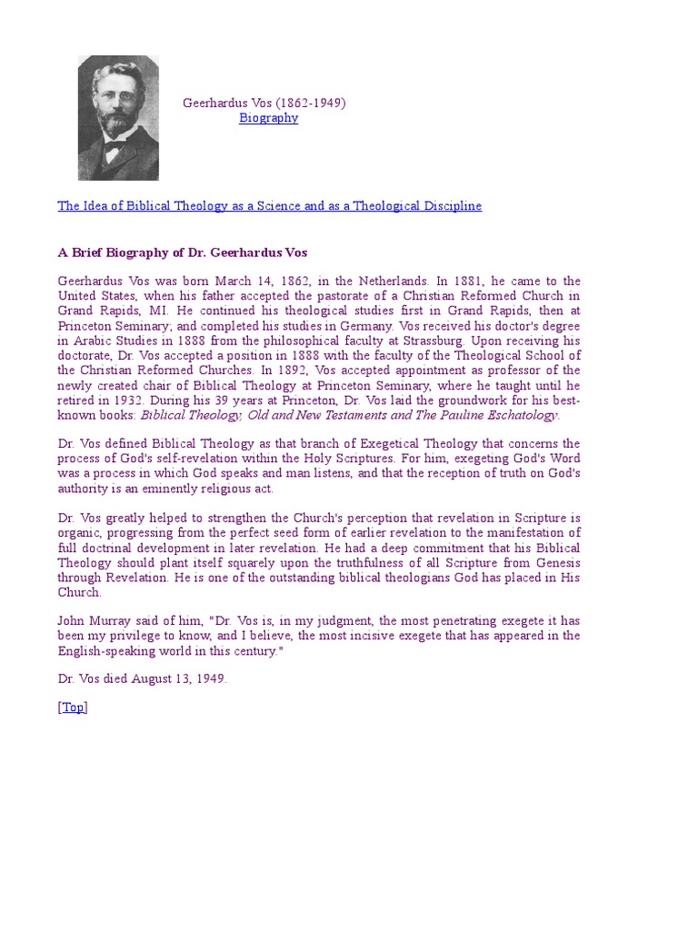 Biography of Geerhardus Vos-Dr-1862-1949 | PDF