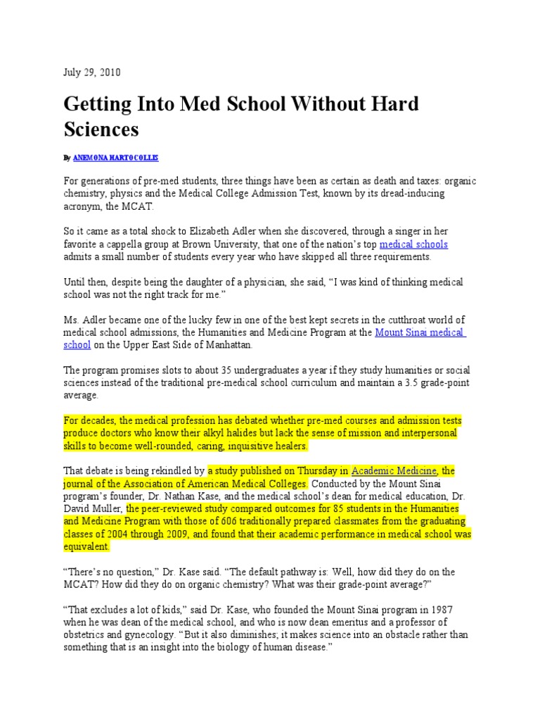 Getting Into Med School Without Hard Sciences | PDF | Medical School ...