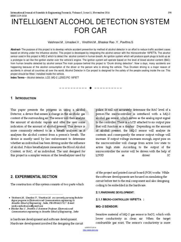 Intelligent Alcohol Detection System For Car | PDF | Driving Under The ...