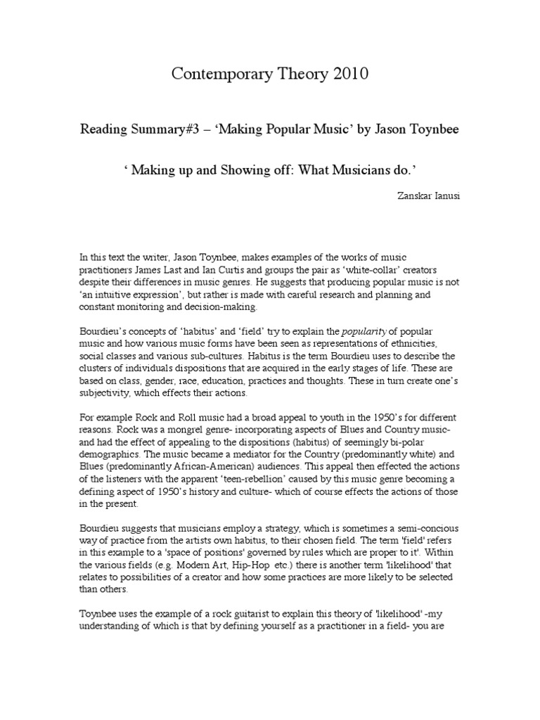 Summary of 'Making Popular Music' by Jason Toynbee Making Up and ...