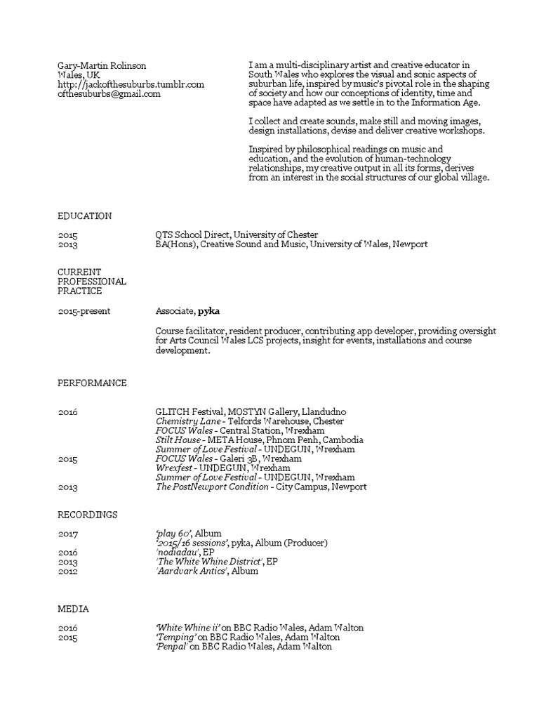 Gary-Martin Rolinson CV | Download Free PDF | Wales | Arts (General)