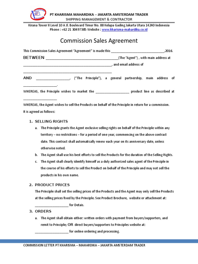 Commission Letter | Download Free PDF | Sales | Civil Law (Legal System)