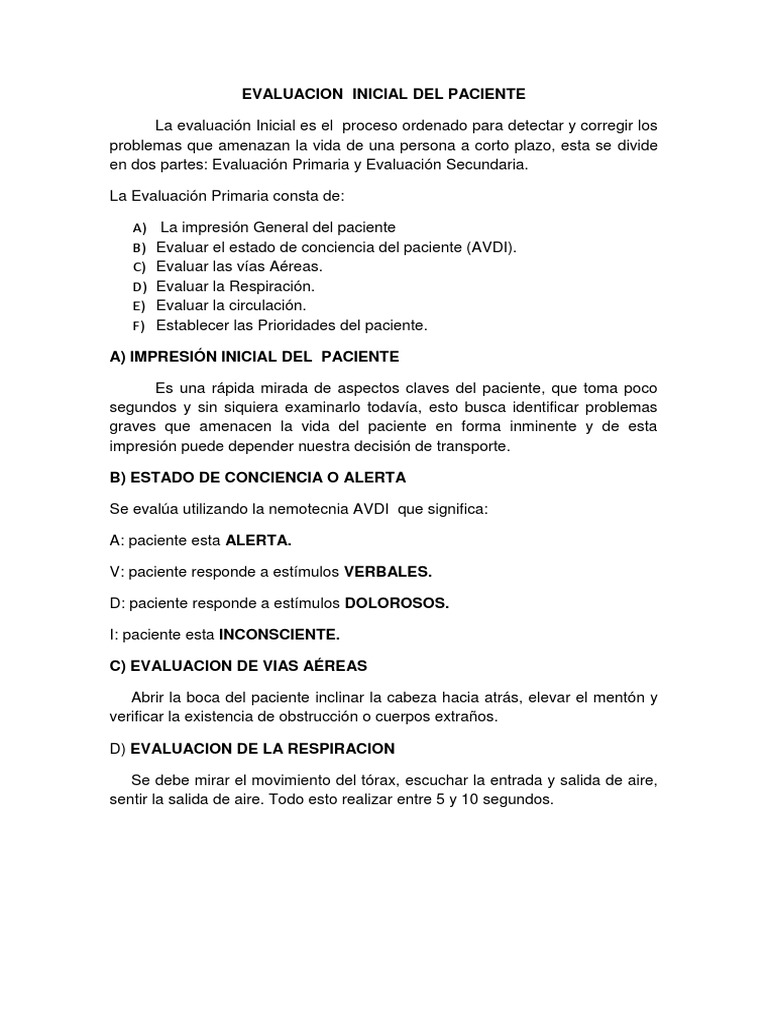 Evaluacion Inicial Del Paciente | PDF | Primeros auxilios | Medicina CLINICA