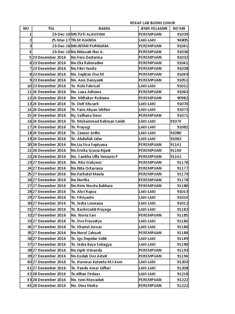 Rekap Lab Budhi Luhur | PDF