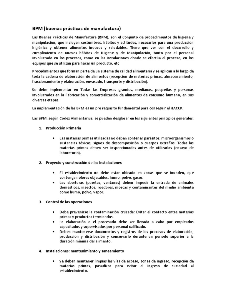 BPM y Bpa | PDF | Análisis de Riesgo y Puntos Críticos de Control ...