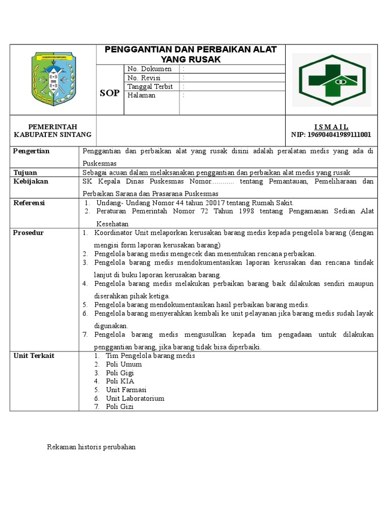SOP Penggantian Dan Perbaikan Alat Yang Rusak | PDF